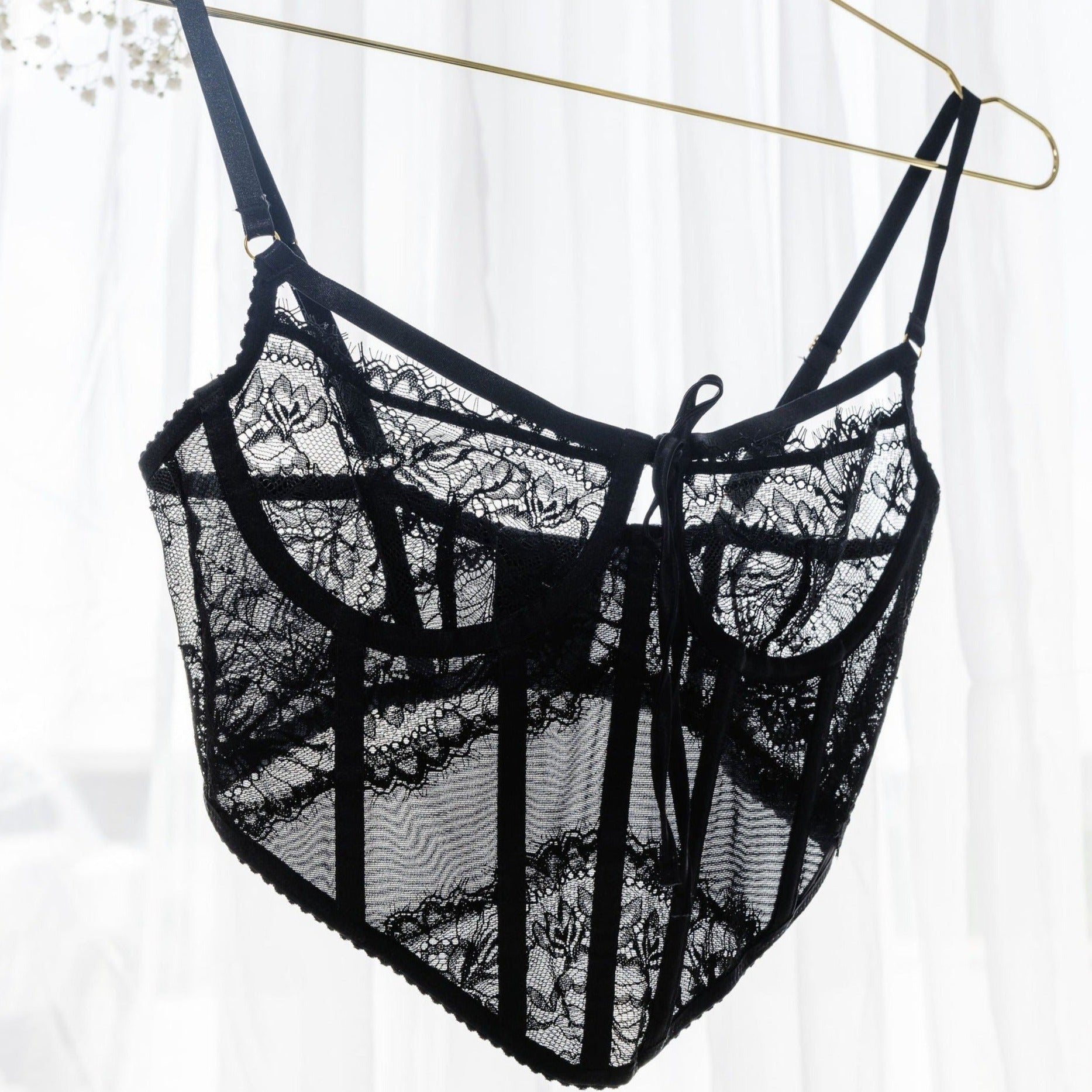 Lacy Underwire Cupless Corset - Black | Mentionables